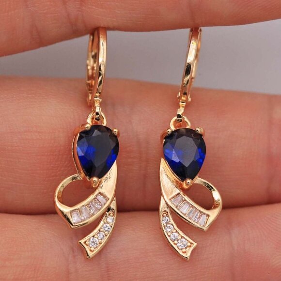 Jewelry | 18k Yellow Gold Filled Pear Sapphire Navy Blue Diamond Zircon ...